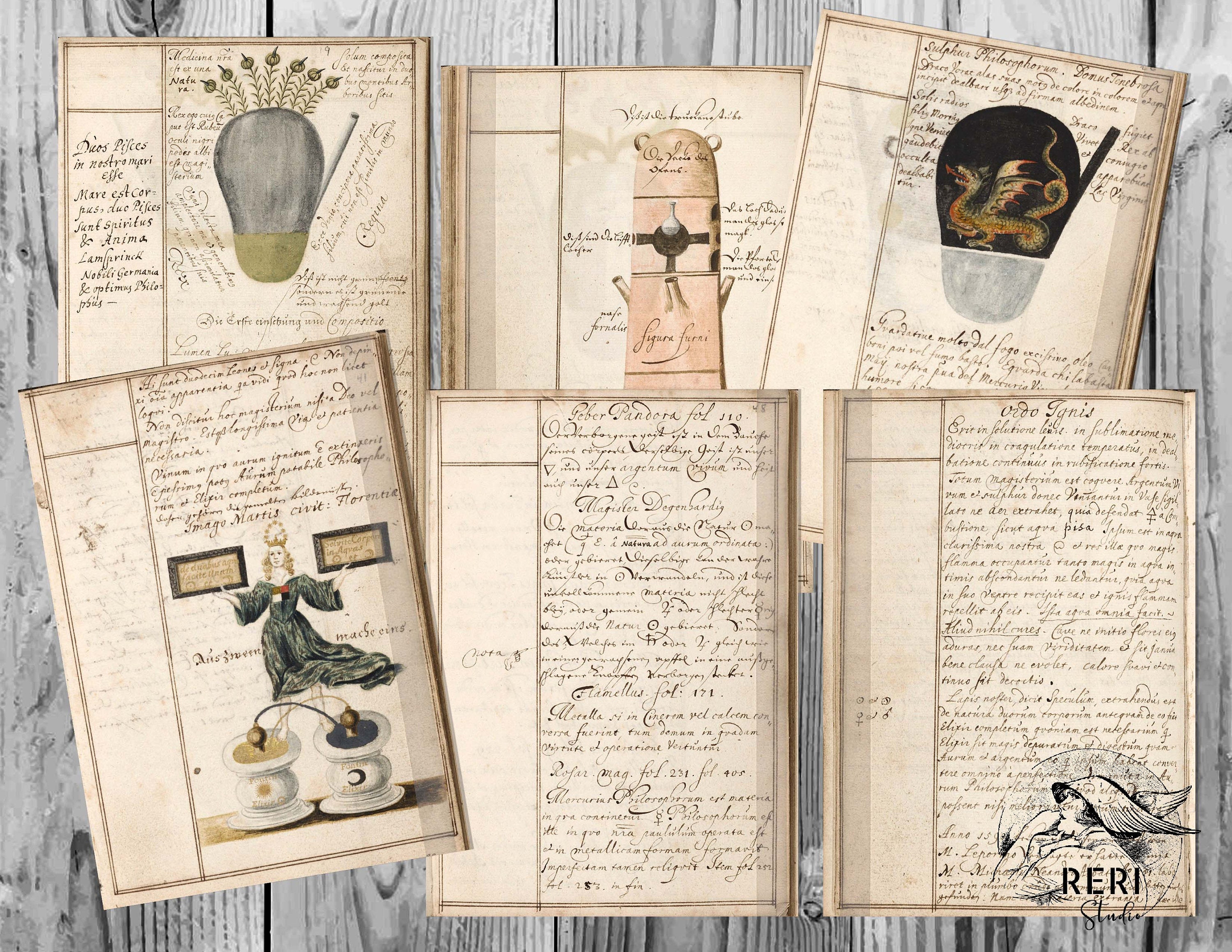 Alchemical Notebook, 18 Rare Alchemical Manuscripts Pages, SET 5 ...