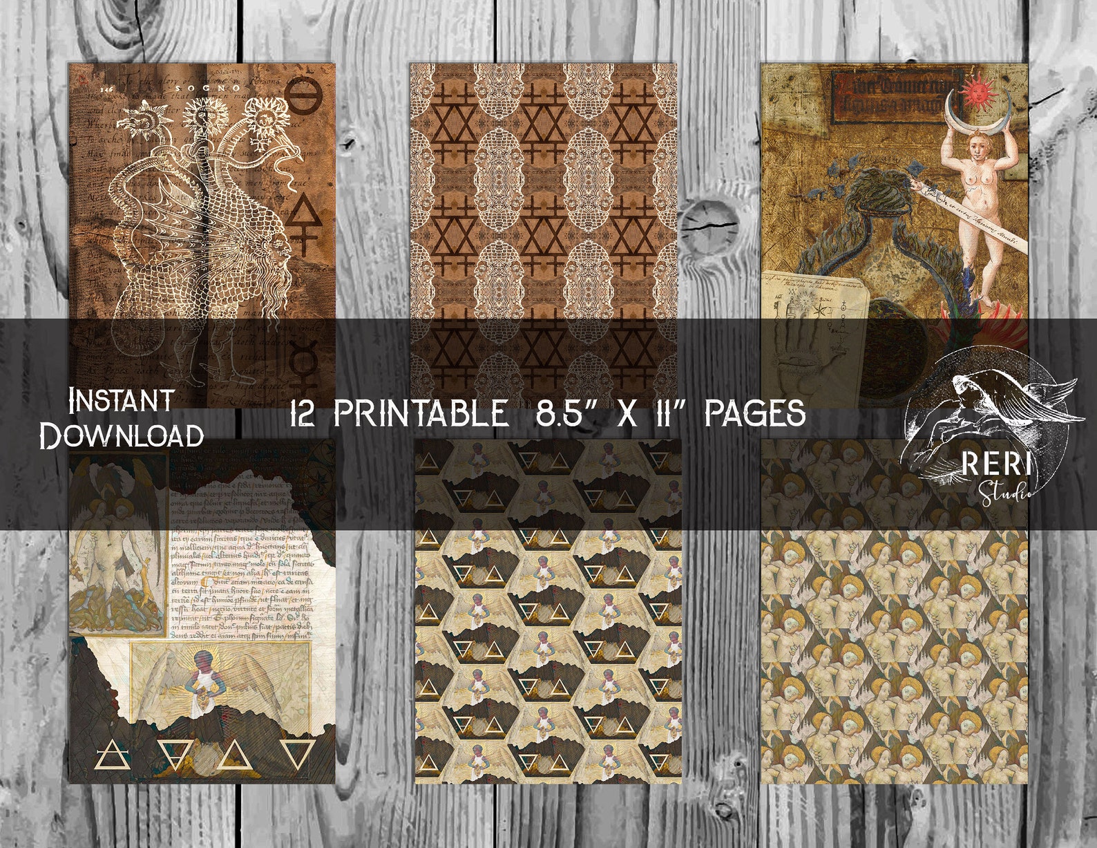 12 Alchemy Digital Papers, Printable Collage Paper With Medieval ...