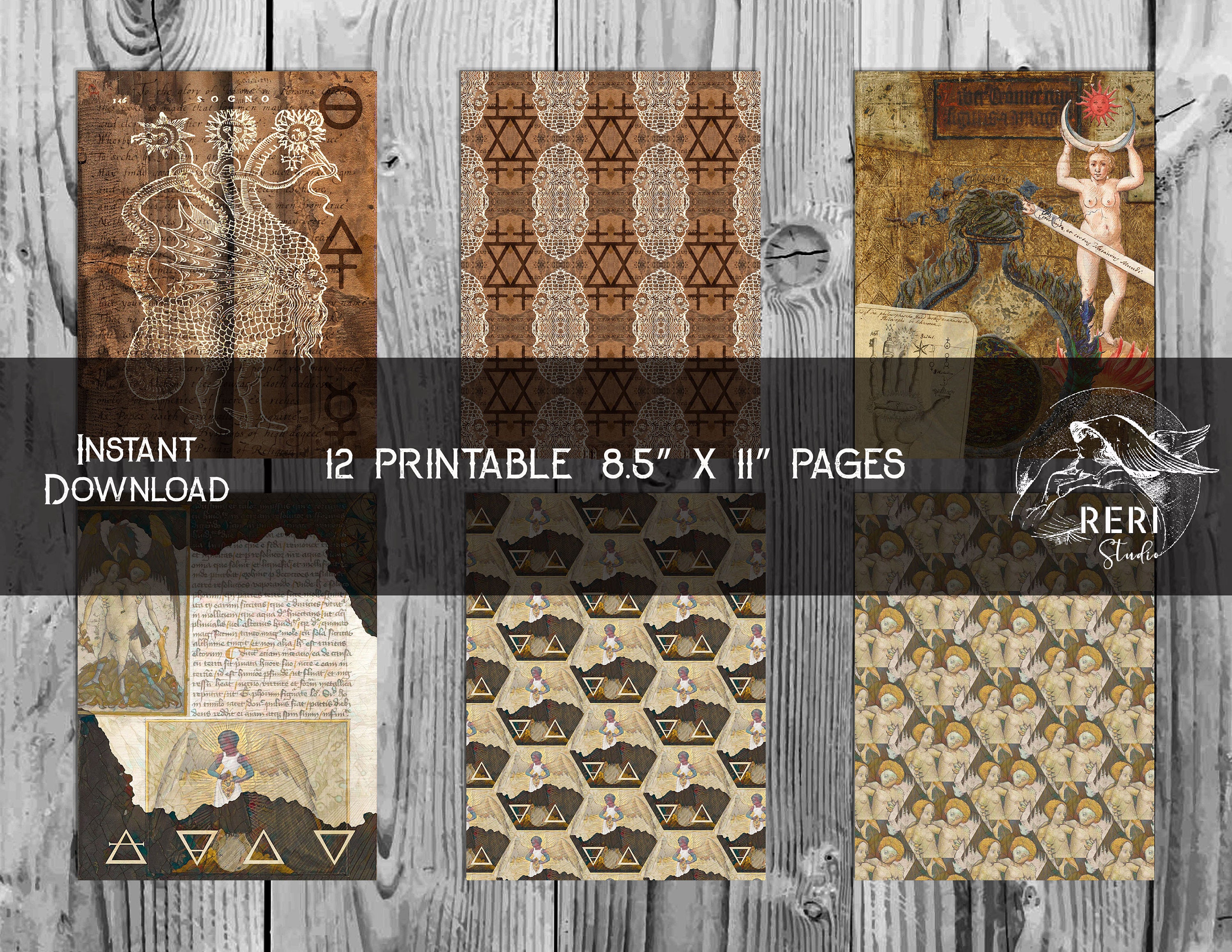 12 Alchemy Digital Papers, Printable Collage Paper With Medieval ...