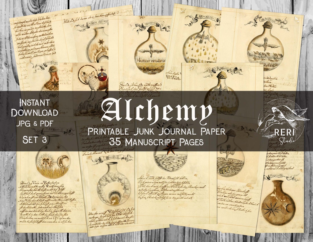 Printable Rare Alchemical Manuscripts Pages SET 3 Alchemy Junk Journal ...