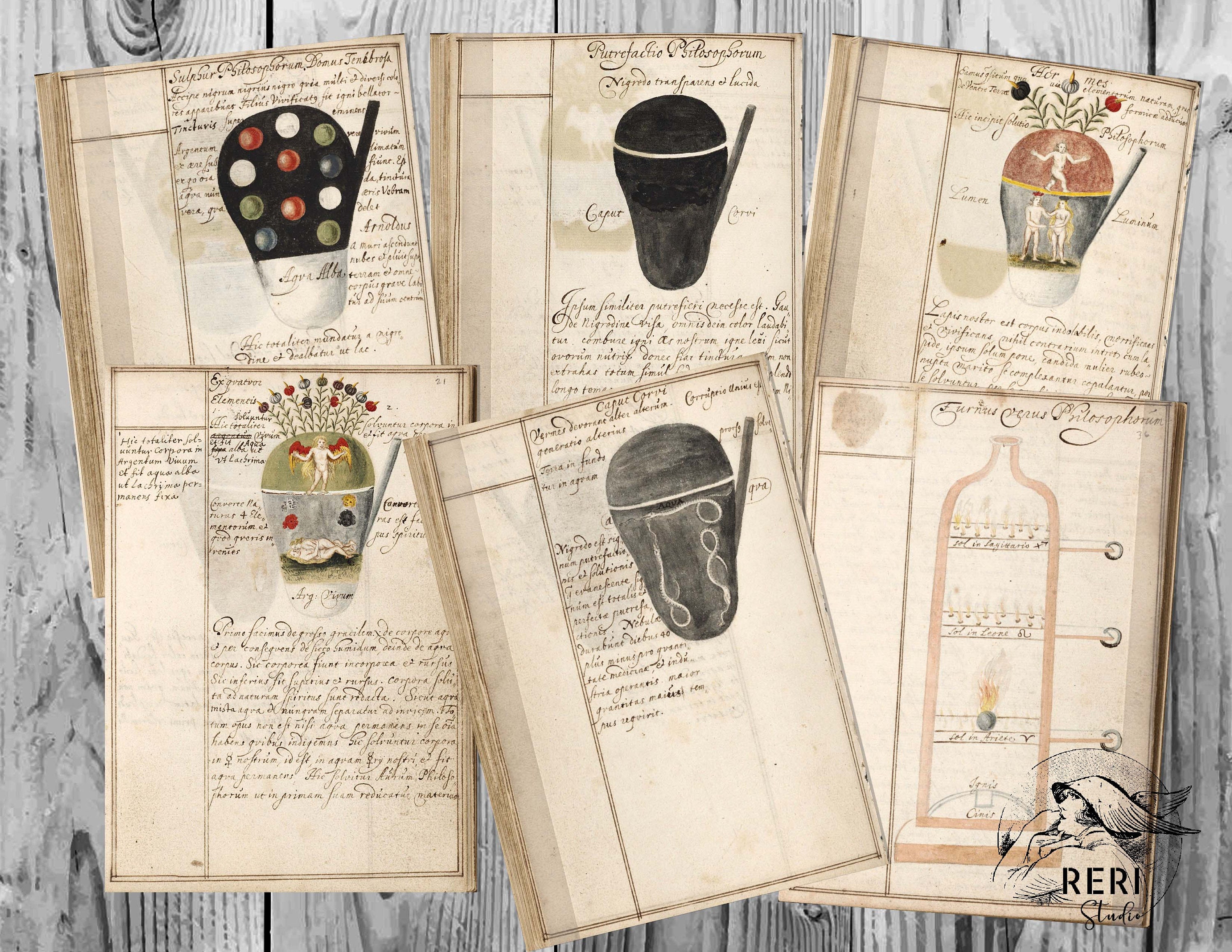 Alchemical Notebook, 18 Rare Alchemical Manuscripts Pages, SET 5 ...