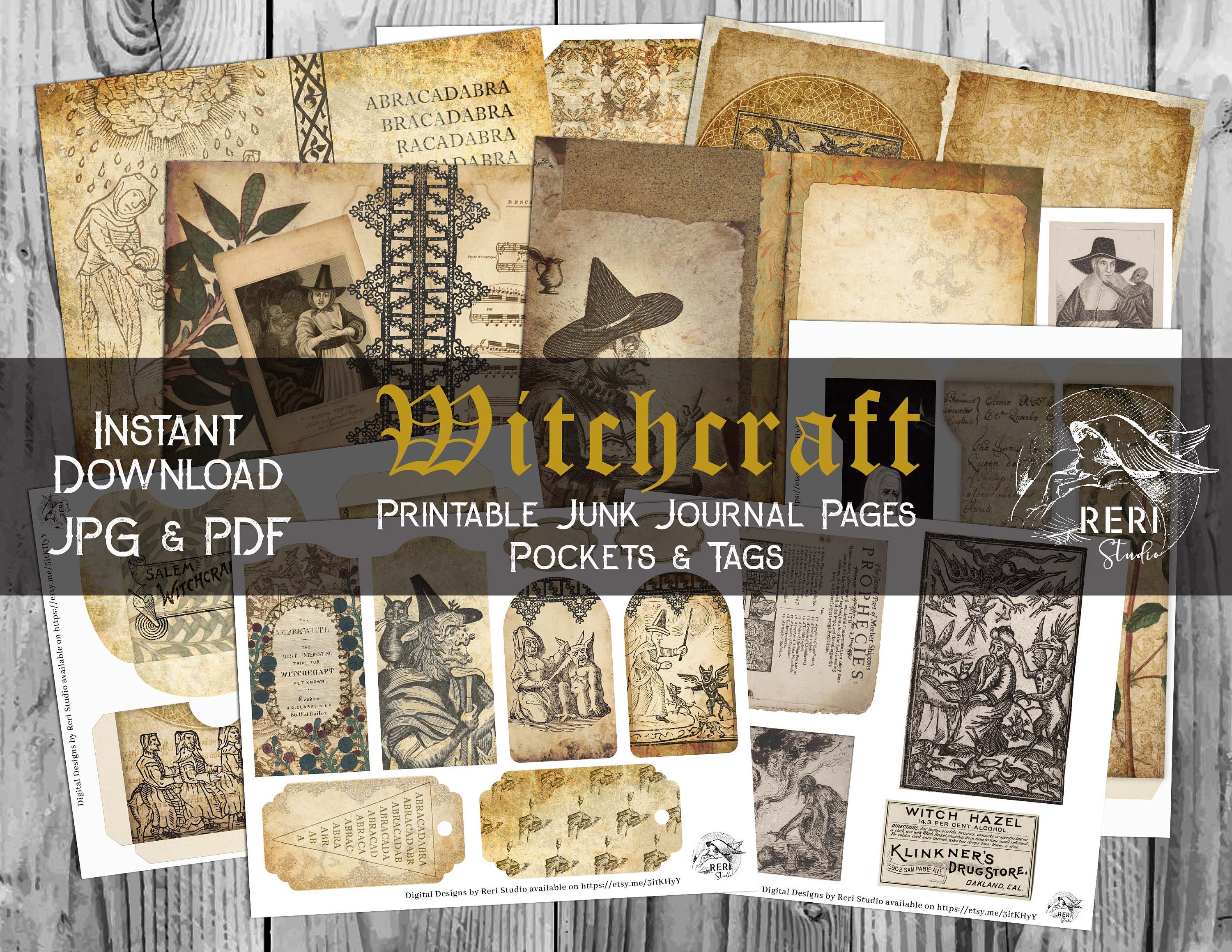 WITCHCRAFT Printable Junk Journal Pages, Pockets, Tags, Envelope ...