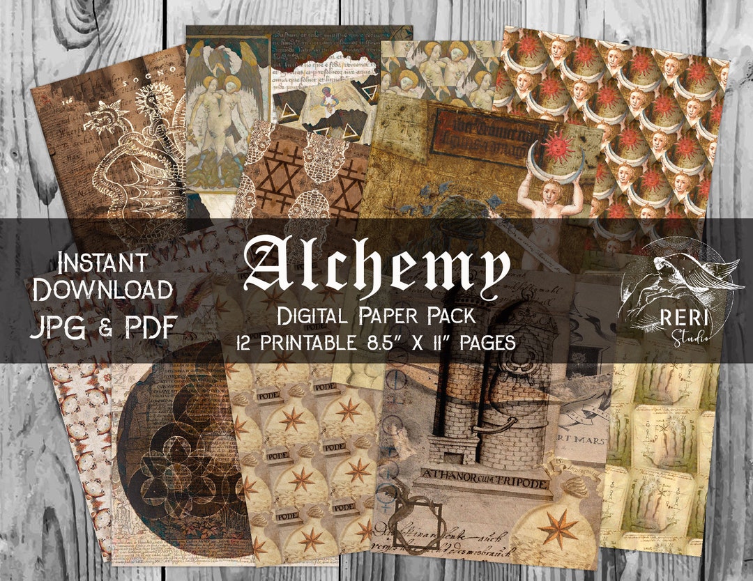 12 Alchemy Digital Papers, Printable Collage Paper With Medieval ...