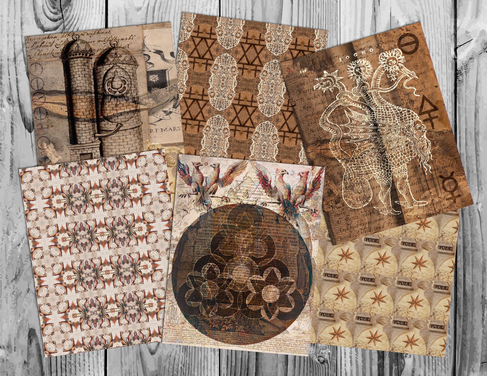 12 Alchemy Digital Papers, Printable Collage Paper With Medieval ...