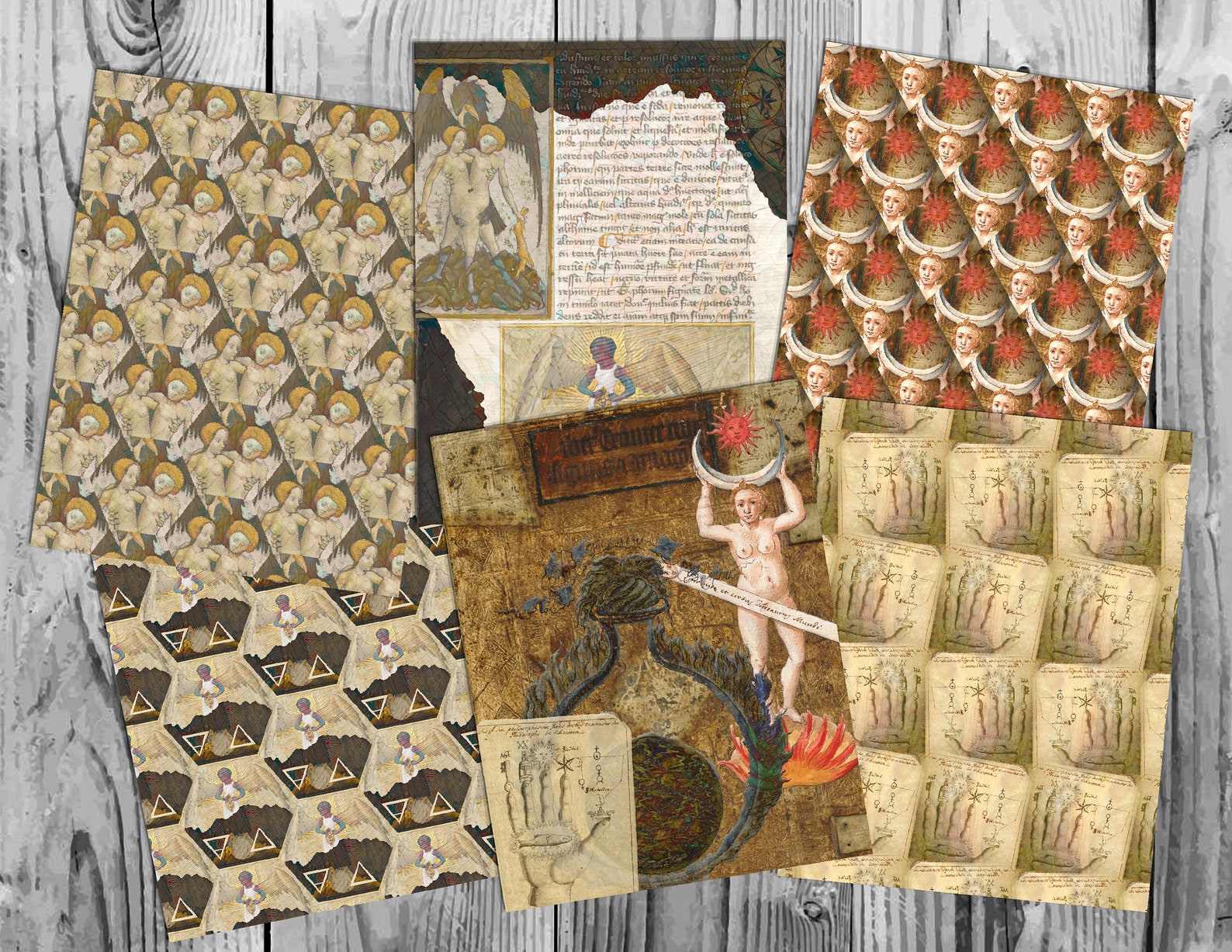 12 Alchemy Digital Papers, Printable Collage Paper With Medieval ...
