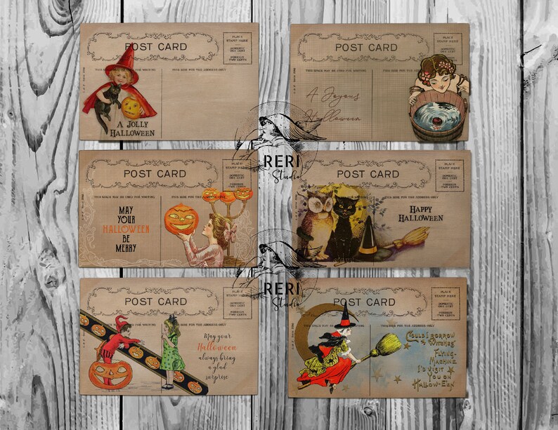 Vintage Halloween Digital Post Cards, Cute Happy Halloween Printable ...