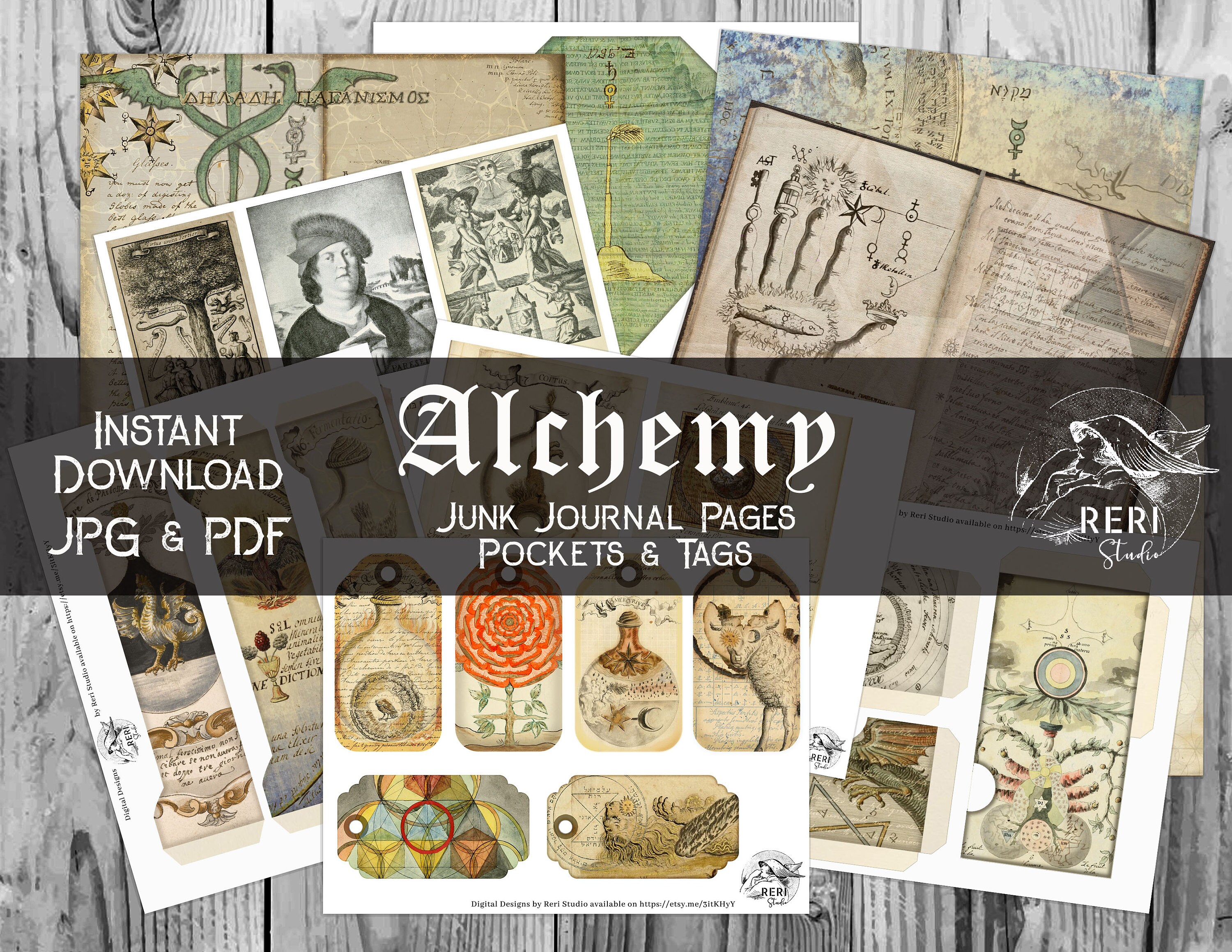 ALCHEMY Printable Junk Journal Pages, Pockets, Tags, Envelope, Ephemera ...