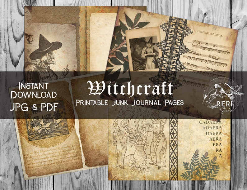 WITCHCRAFT Printable Junk Journal Pages, Pockets, Tags, Envelope ...