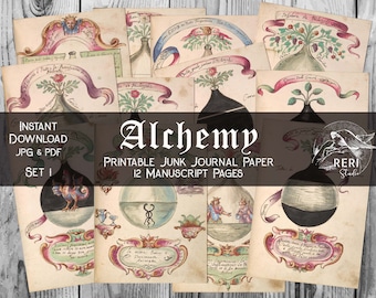 Rare Alchemical Manuscripts Pages SET 2 Printable Alchemy Junk Journal ...