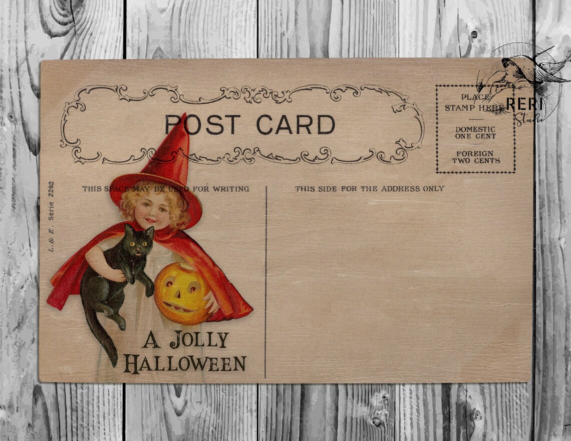 Vintage Halloween Digital Post Cards, Cute Happy Halloween Printable ...