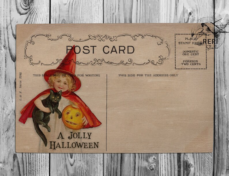 Vintage Halloween Digital Post Cards, Cute Happy Halloween Printable ...