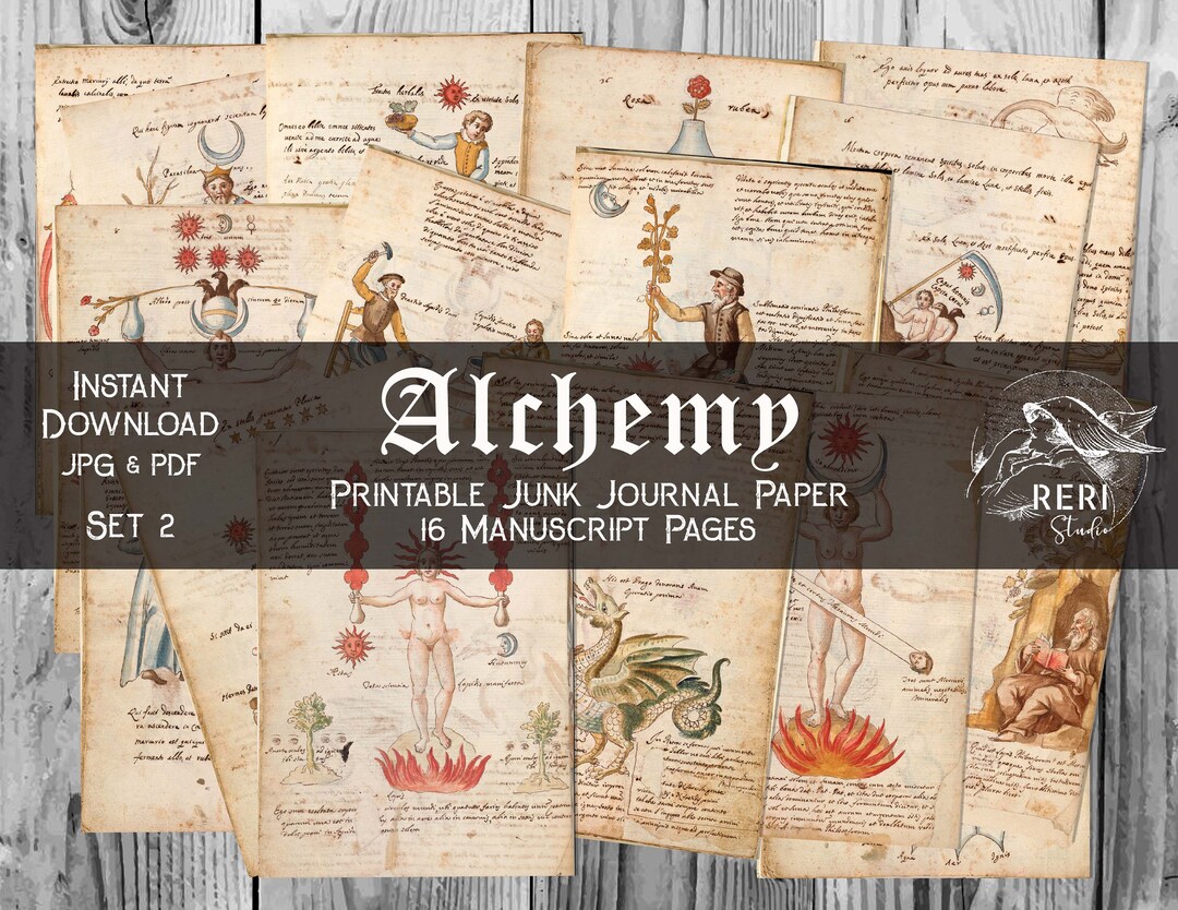 Rare Alchemical Manuscripts Pages SET 2 Printable Alchemy Junk Journal ...