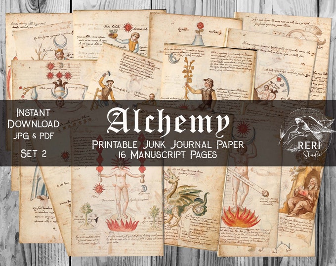 Rare Alchemical Manuscripts Pages SET 2 Printable Alchemy Junk Journal ...