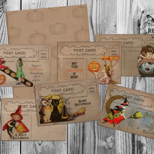 Vintage Halloween Digital Post Cards, Cute Happy Halloween Printable ...