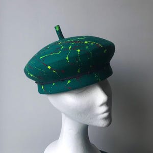 Handmade Wool Felt Beret With Neon Accents, Unique Art Hat (56-57.5 Cm ...