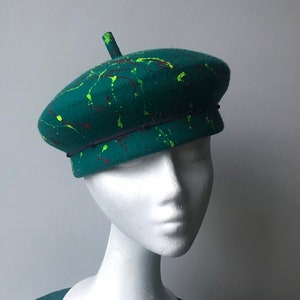 Handmade Wool Felt Beret With Neon Accents, Unique Art Hat (56-57.5 Cm ...