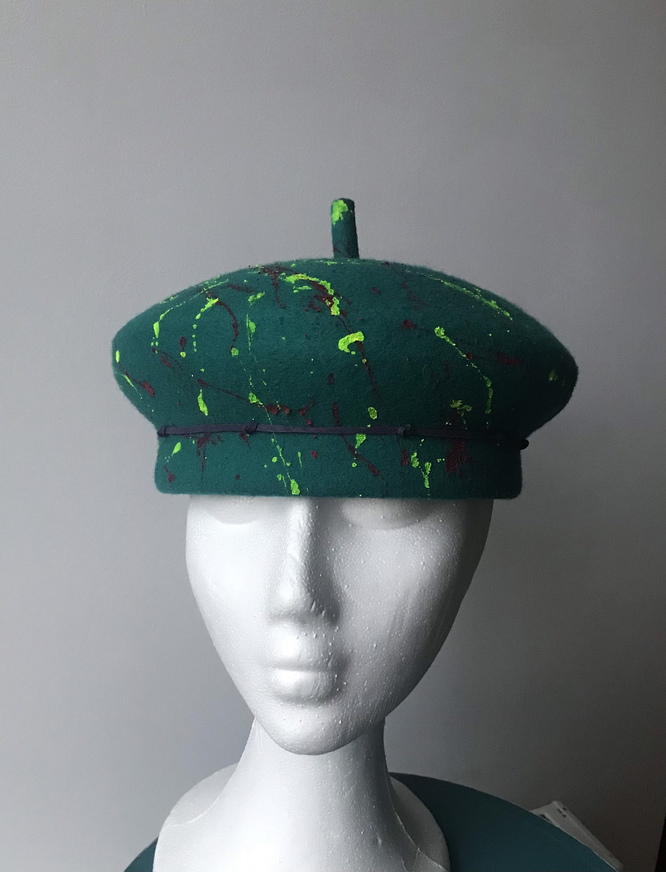 Handmade Wool Felt Beret With Neon Accents, Unique Art Hat (56-57.5 Cm ...
