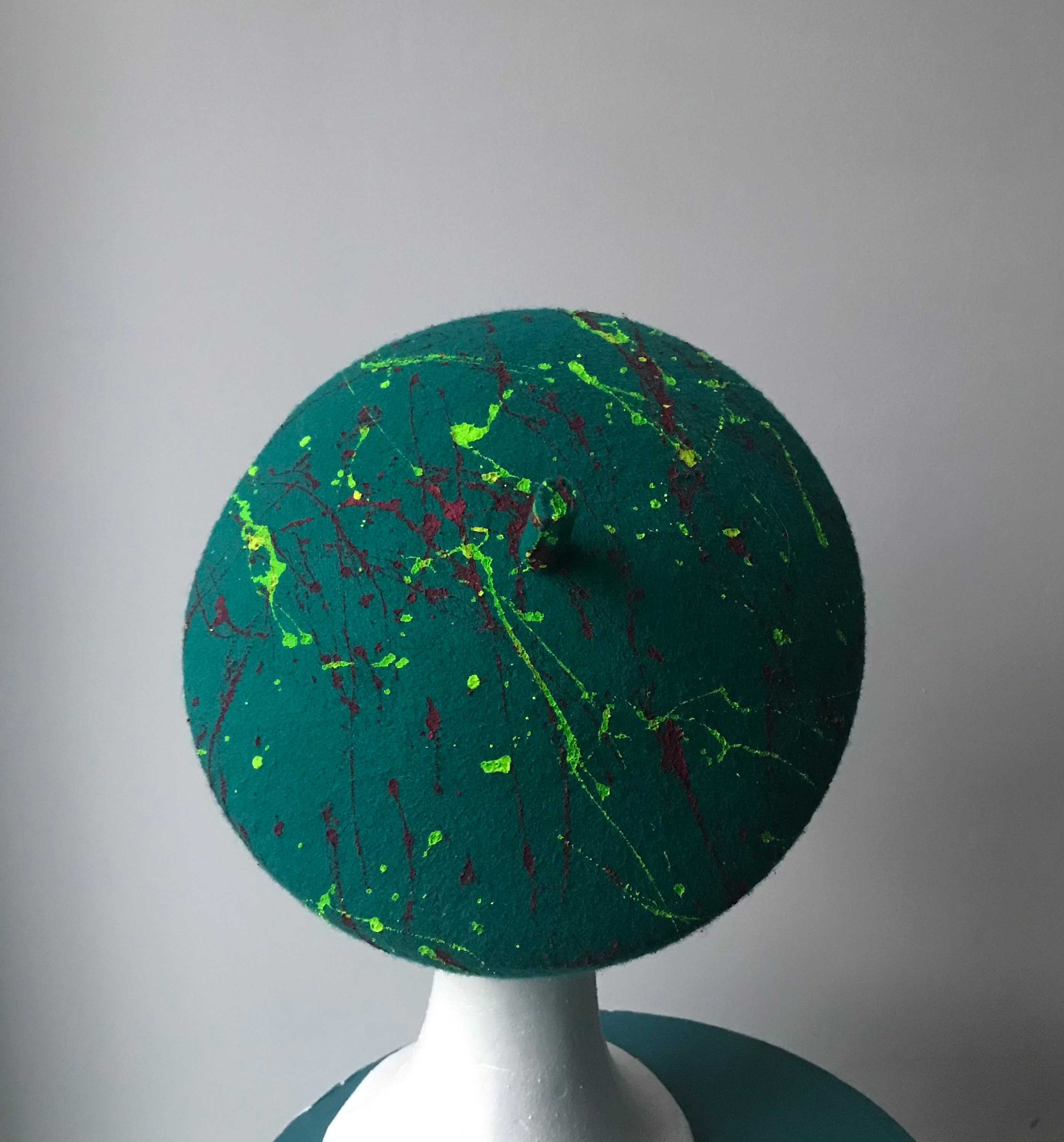 Handmade Wool Felt Beret With Neon Accents, Unique Art Hat (56-57.5 Cm ...