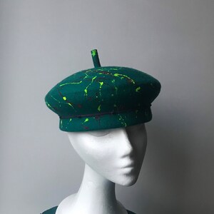 Handmade Wool Felt Beret With Neon Accents, Unique Art Hat (56-57.5 Cm ...