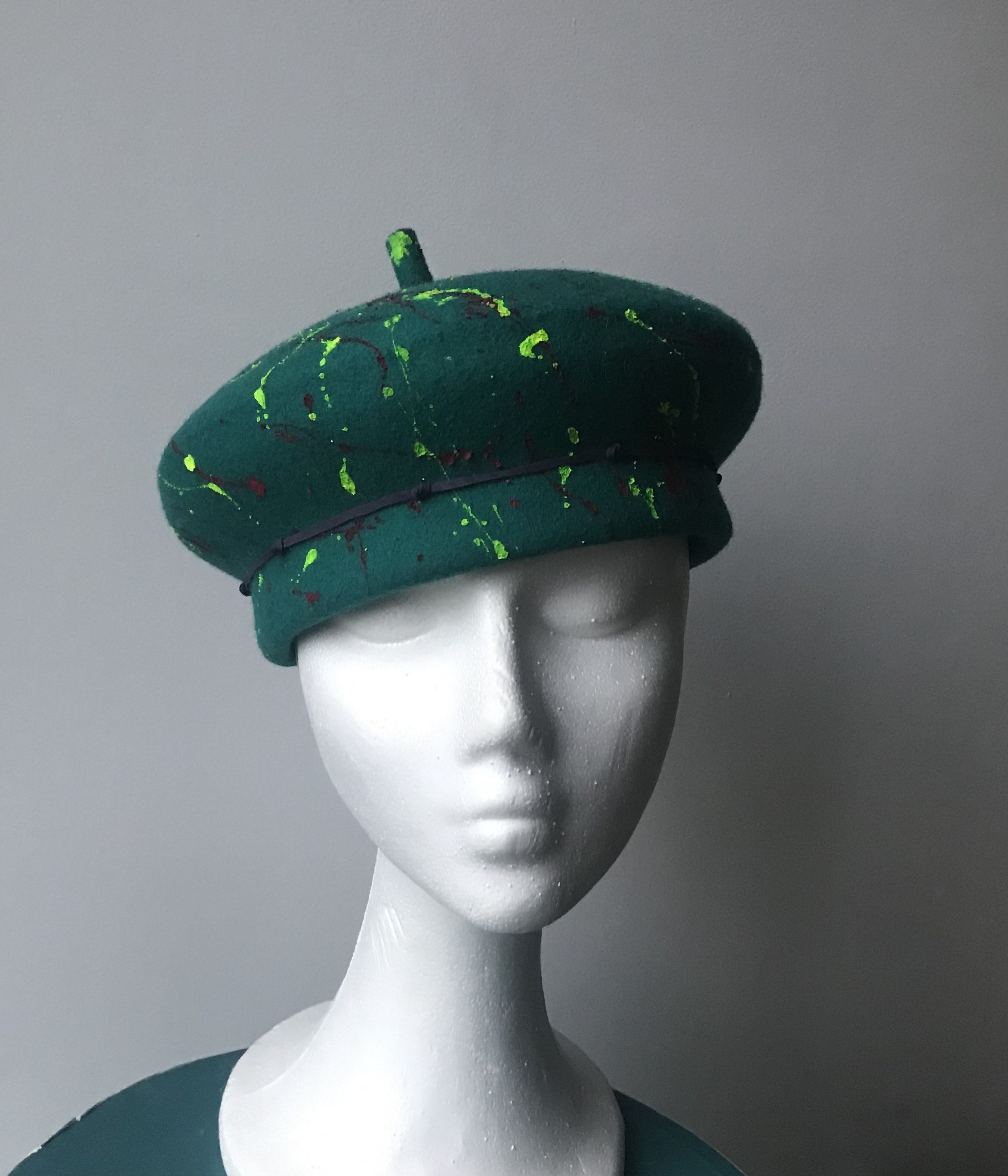 Handmade Wool Felt Beret With Neon Accents, Unique Art Hat (56-57.5 Cm ...