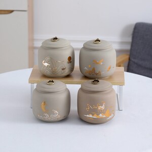 Japanese Style Ceramic Canisters With Lid Beige Brown Multipurpose ...