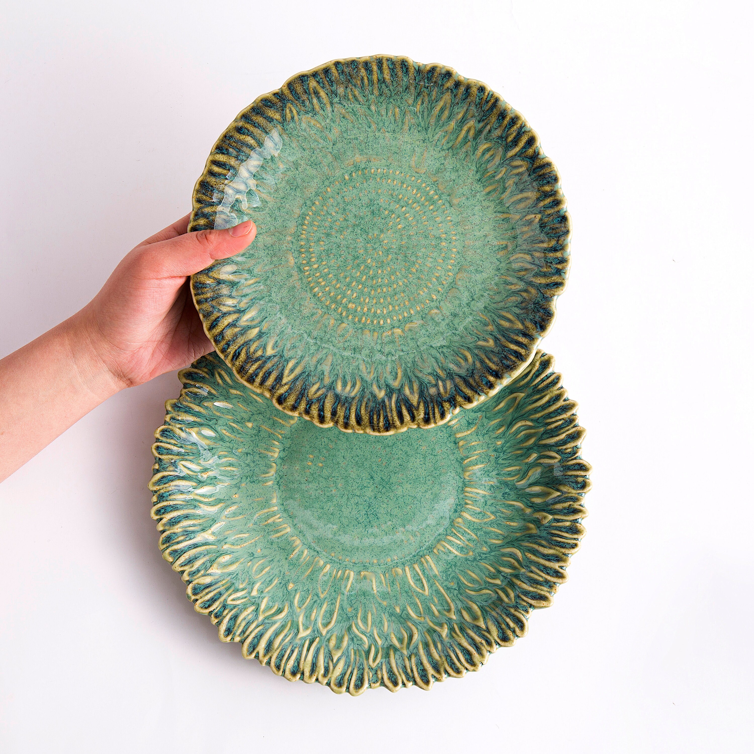 Vintage Style Green Ceramic Dinner Plates Pottery Handmade - Etsy