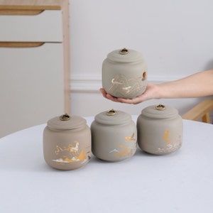 Japanese Style Ceramic Canisters With Lid Beige Brown Multipurpose ...