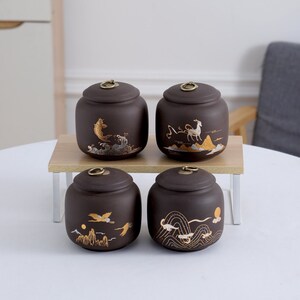 Japanese Style Ceramic Canisters With Lid Beige Brown Multipurpose ...