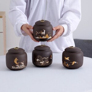 Japanese Style Ceramic Canisters With Lid Beige Brown Multipurpose ...