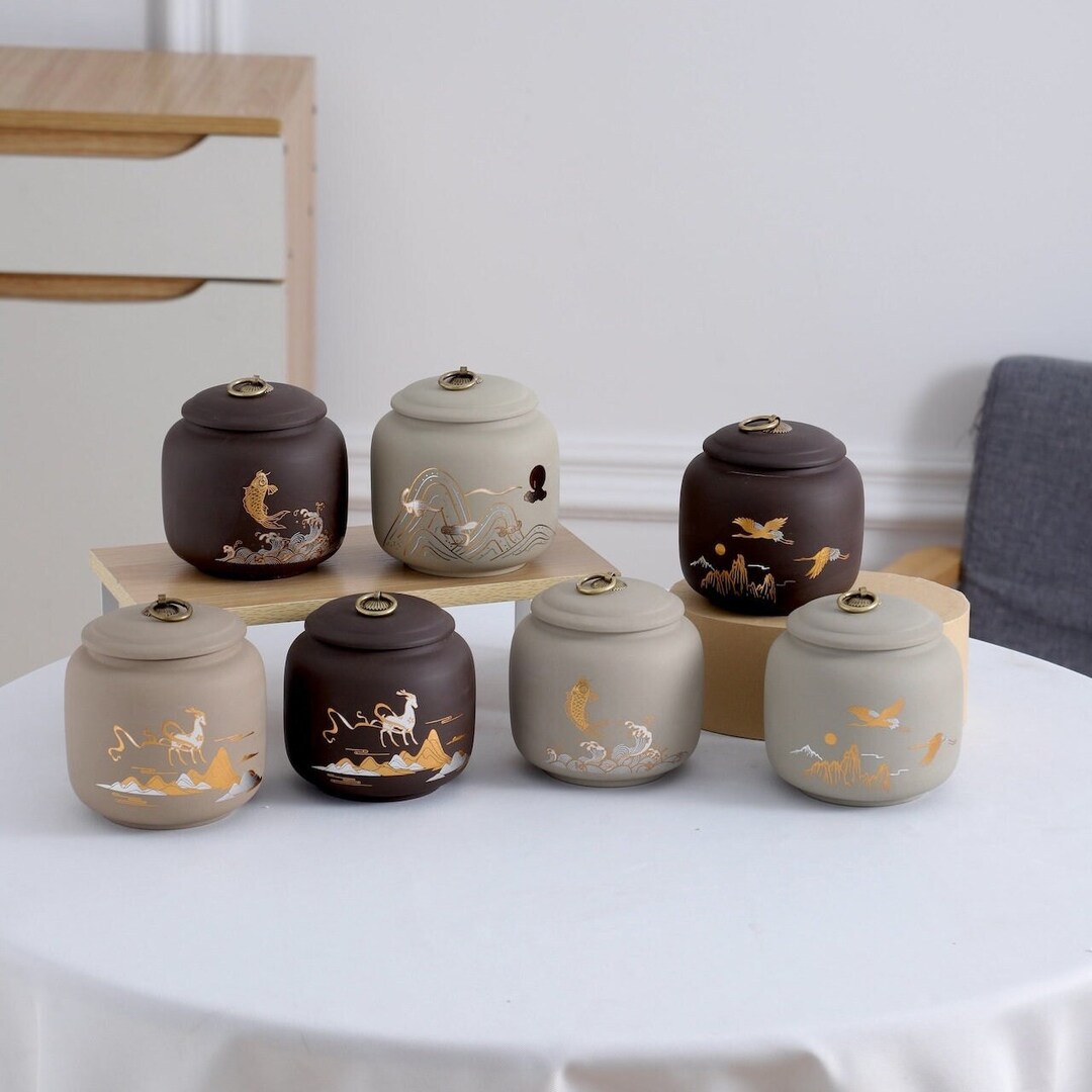 Japanese Style Ceramic Canisters With Lid Beige Brown Multipurpose ...