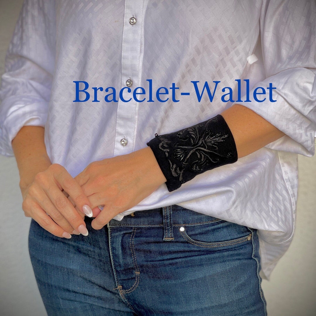 Bracelet Wallet for Woman, Embroidered Wrist Wallet, Stash Bag, Travel ...