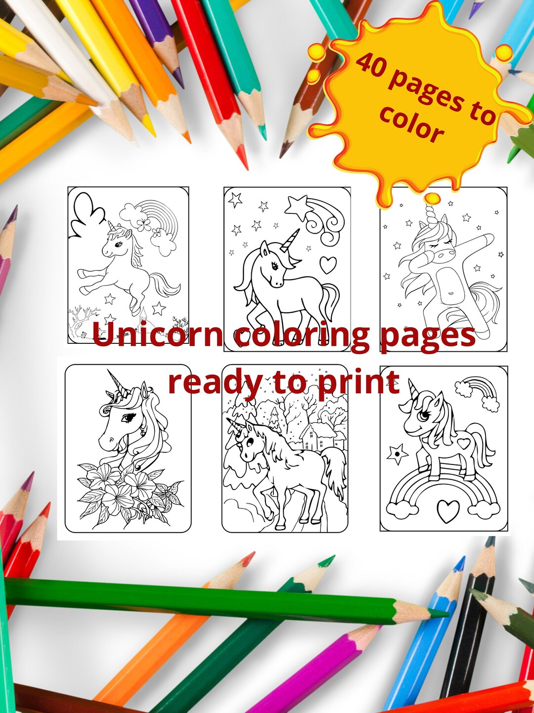Unicorn Coloring Pages | Kids Coloring Book Printable (40 Pages ...