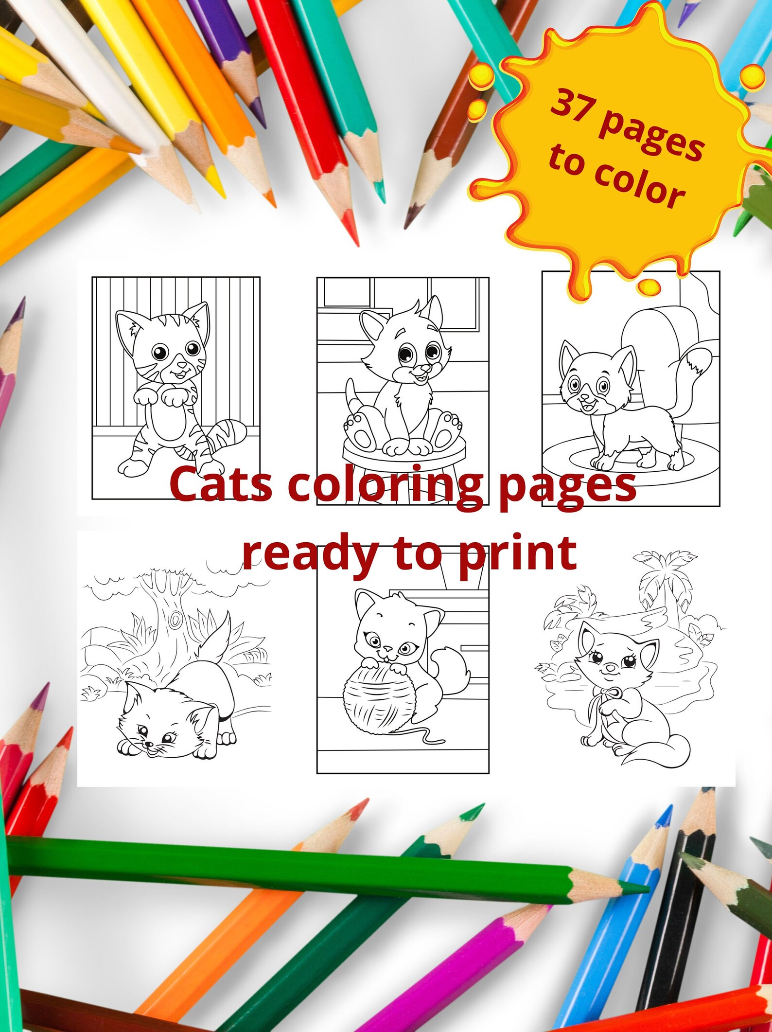 Cat Coloring Pages | Kids Coloring Activity Book (37 Pages) | Cat ...