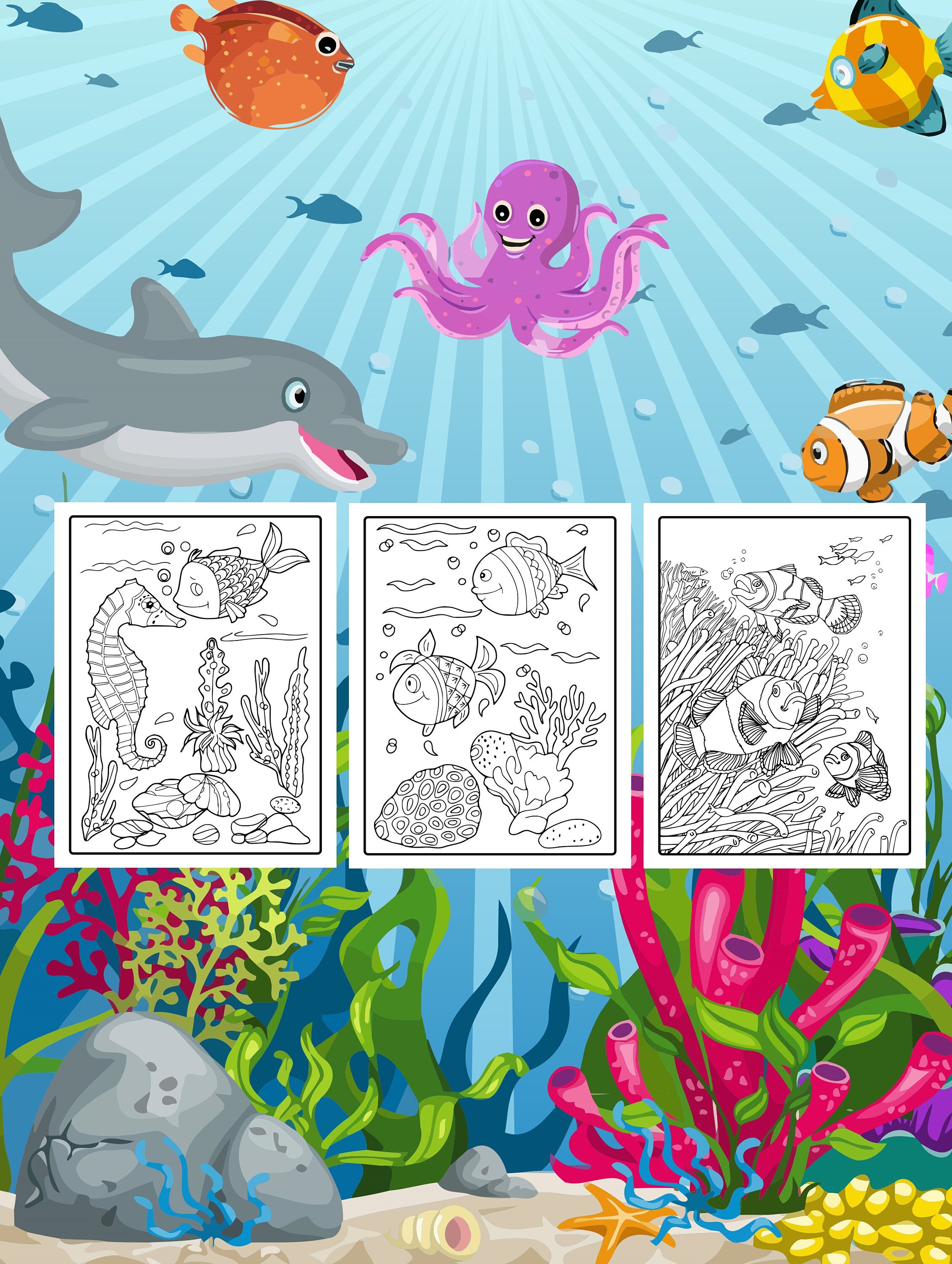 Sea Fish Coloring Book Under the Water Coloring Pages Sea - Etsy