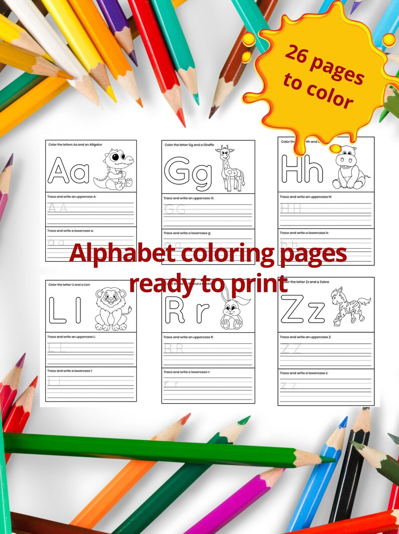 Alphabet Coloring Pages | Kids Coloring Book Printable PDF (26 Pages ...