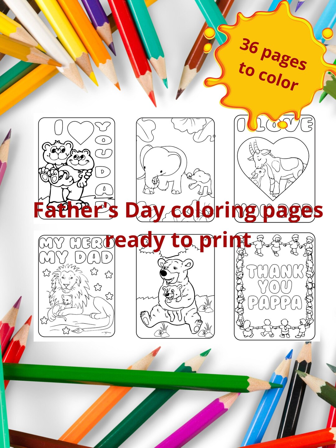 Fathers Day Coloring Pages Kids Coloring Activity 36 Pages Dad and Baby ...