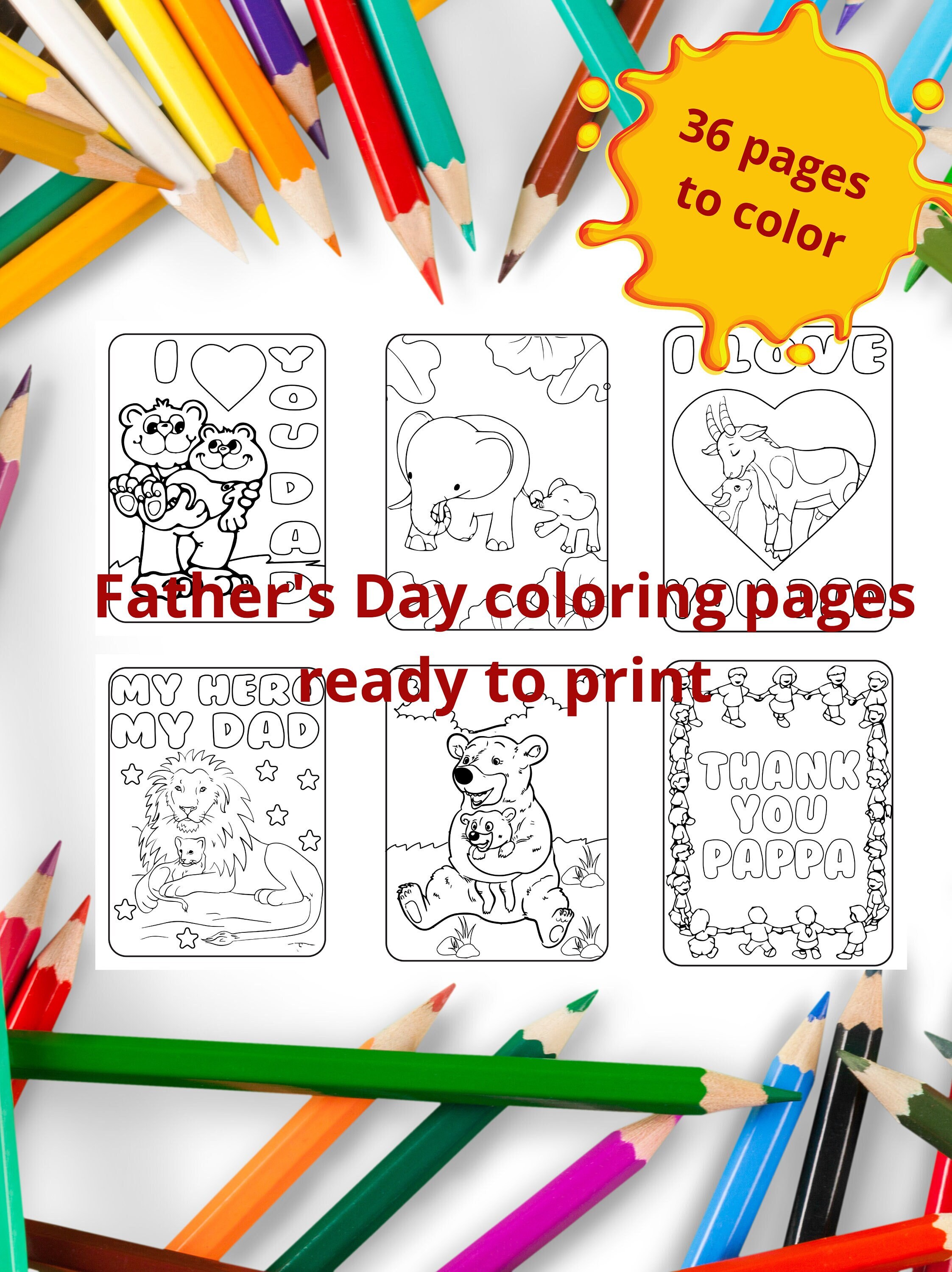 Fathers Day Coloring Pages Kids Coloring Activity 36 Pages Dad and Baby ...