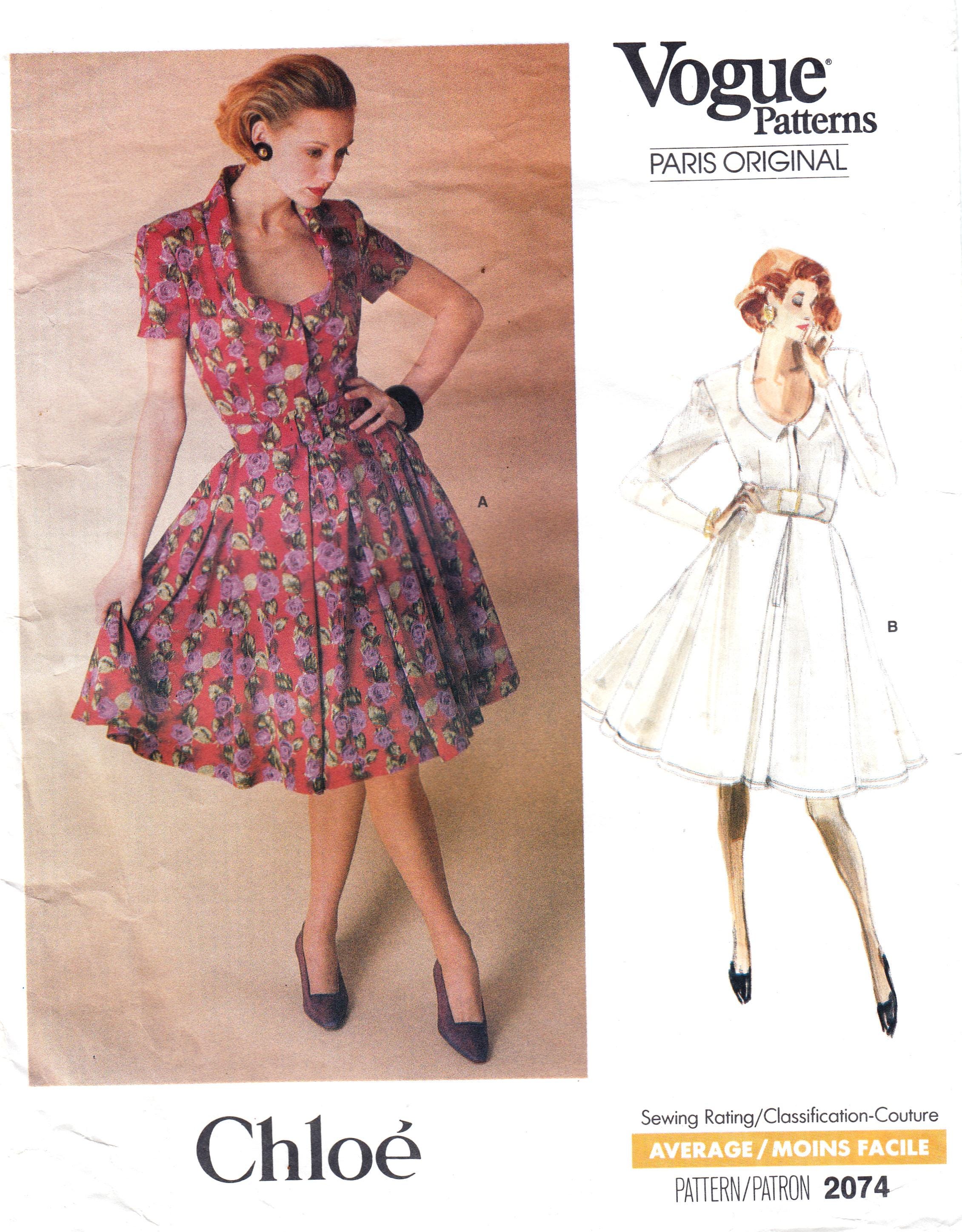 Vogue 2074 Sewing Pattern, Chloe 1980s Sizes 12-14-16, Dress and ...