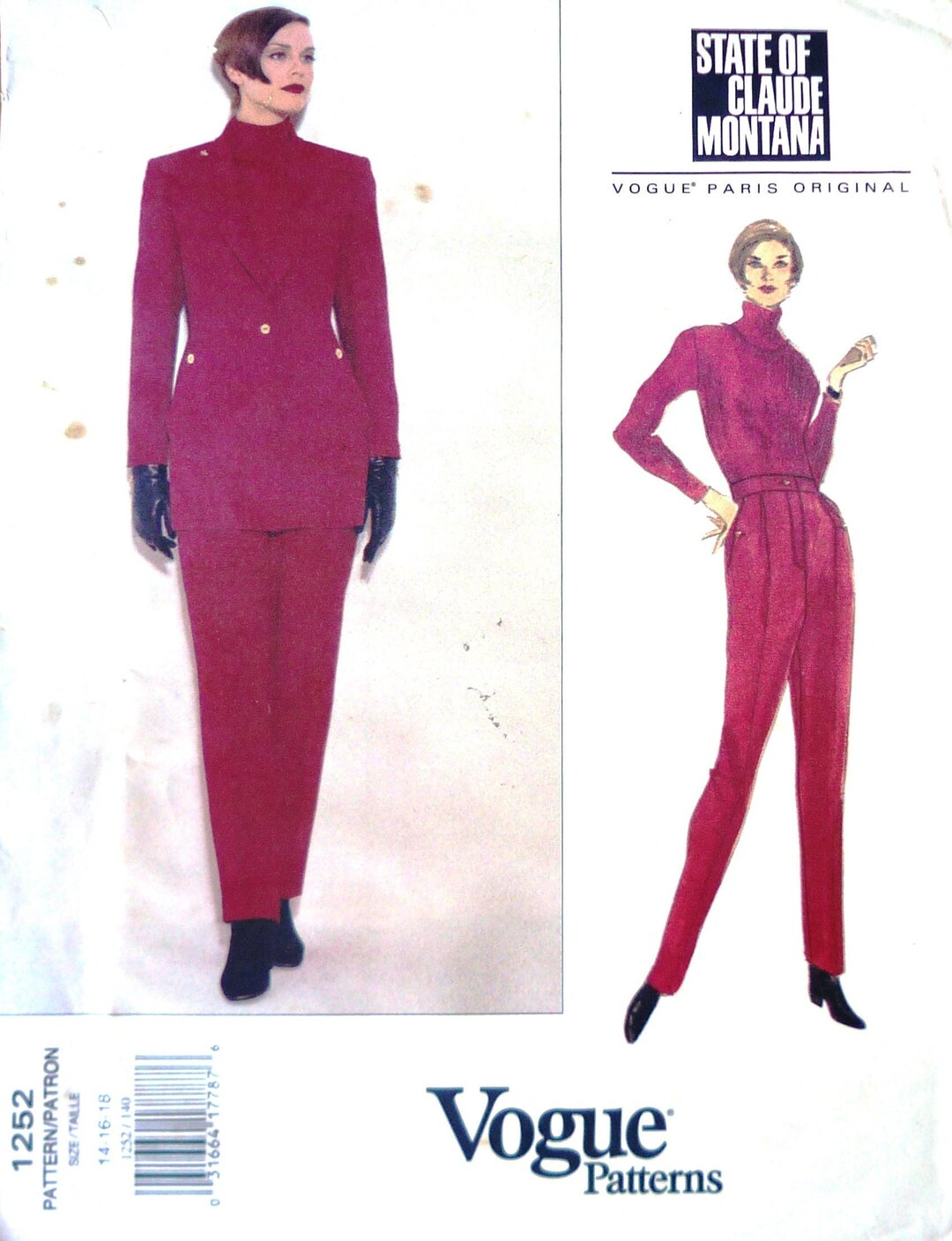 Vogue 1252 Sewing Pattern Claude Montana Vogue Paris - Etsy