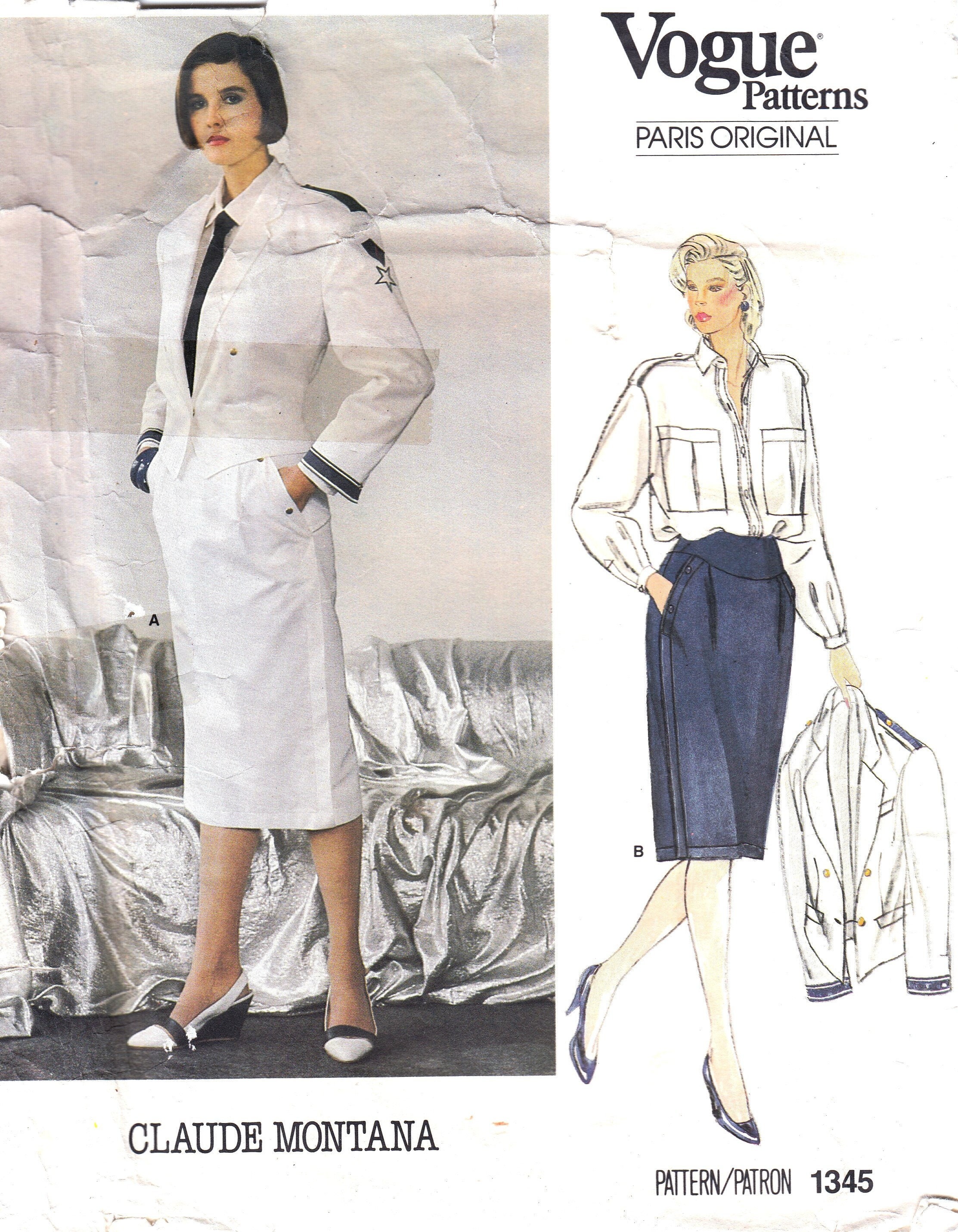 Vogue 1345 Claude Montana Sewing Pattern, 1980s, Size 12, Jacket Skirt ...