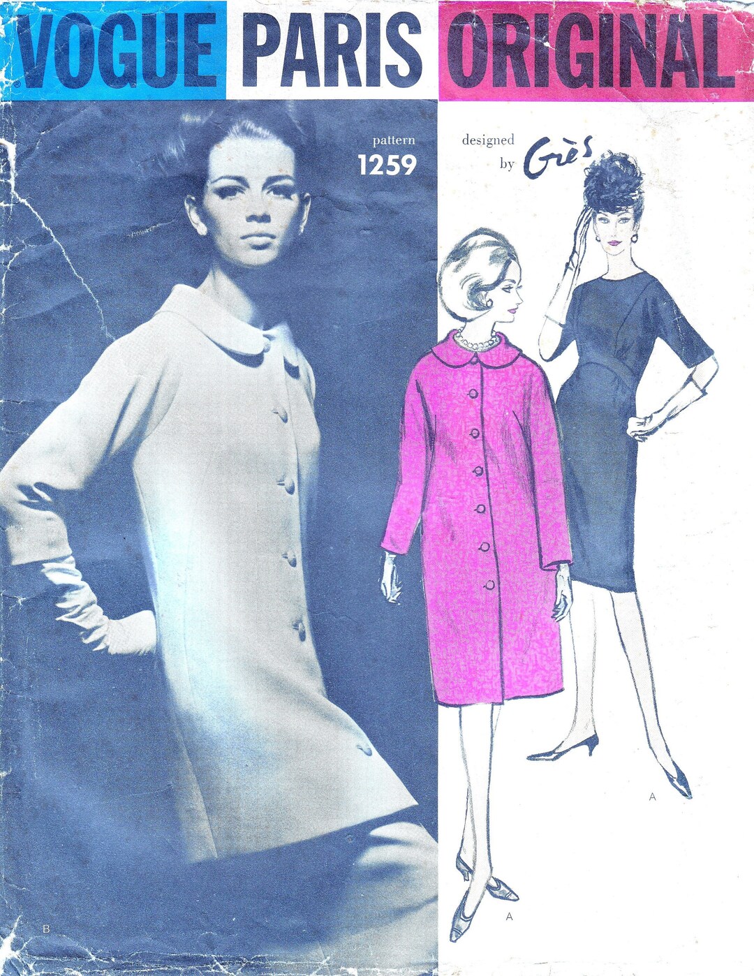 Vogue 1259 Rare Sewing Pattern, 60s Grès Designer Size 10, 31" Bust ...