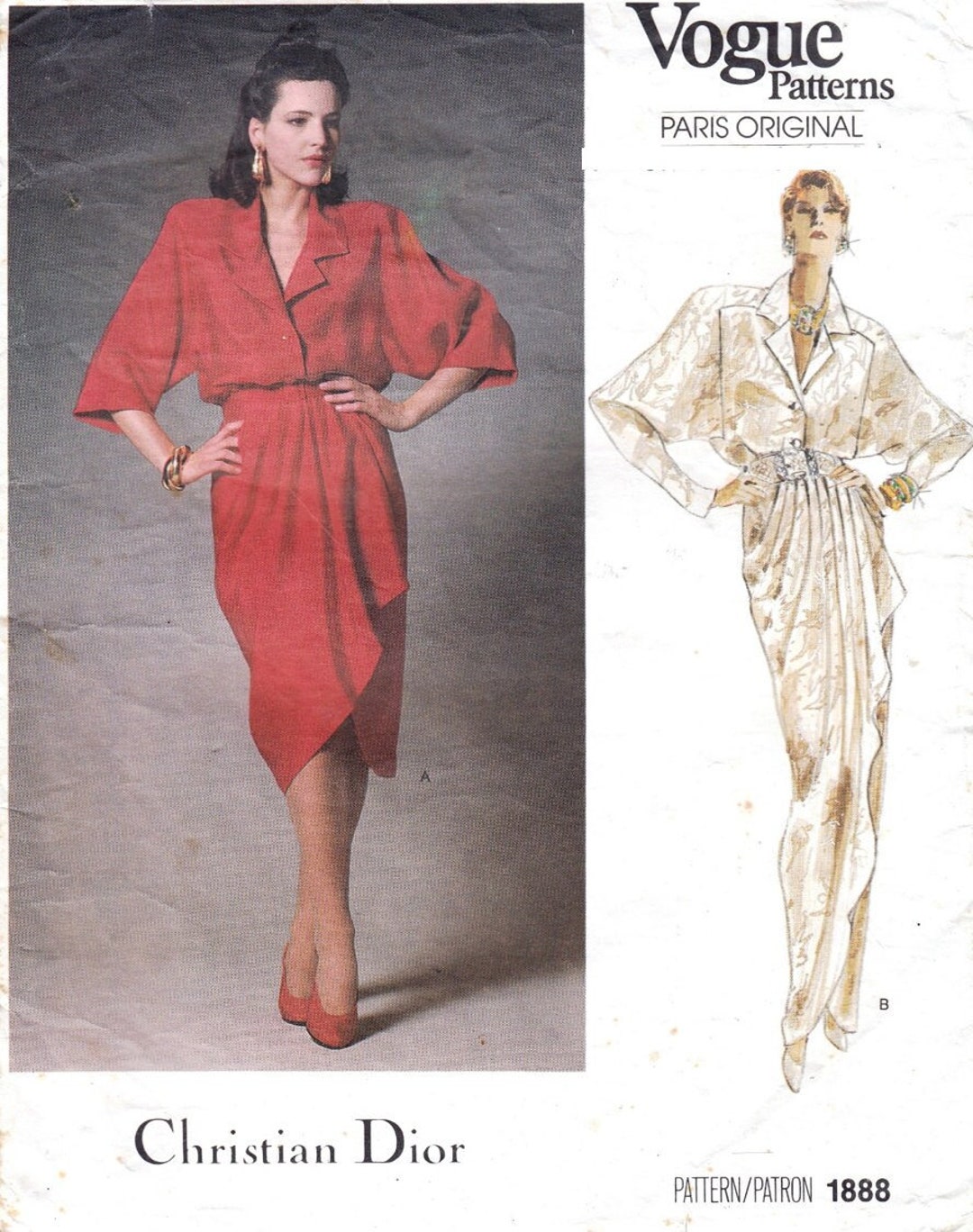 Vogue 1888 Sewing Pattern Vintage 1980s Christian Dior Size 12, Draped ...