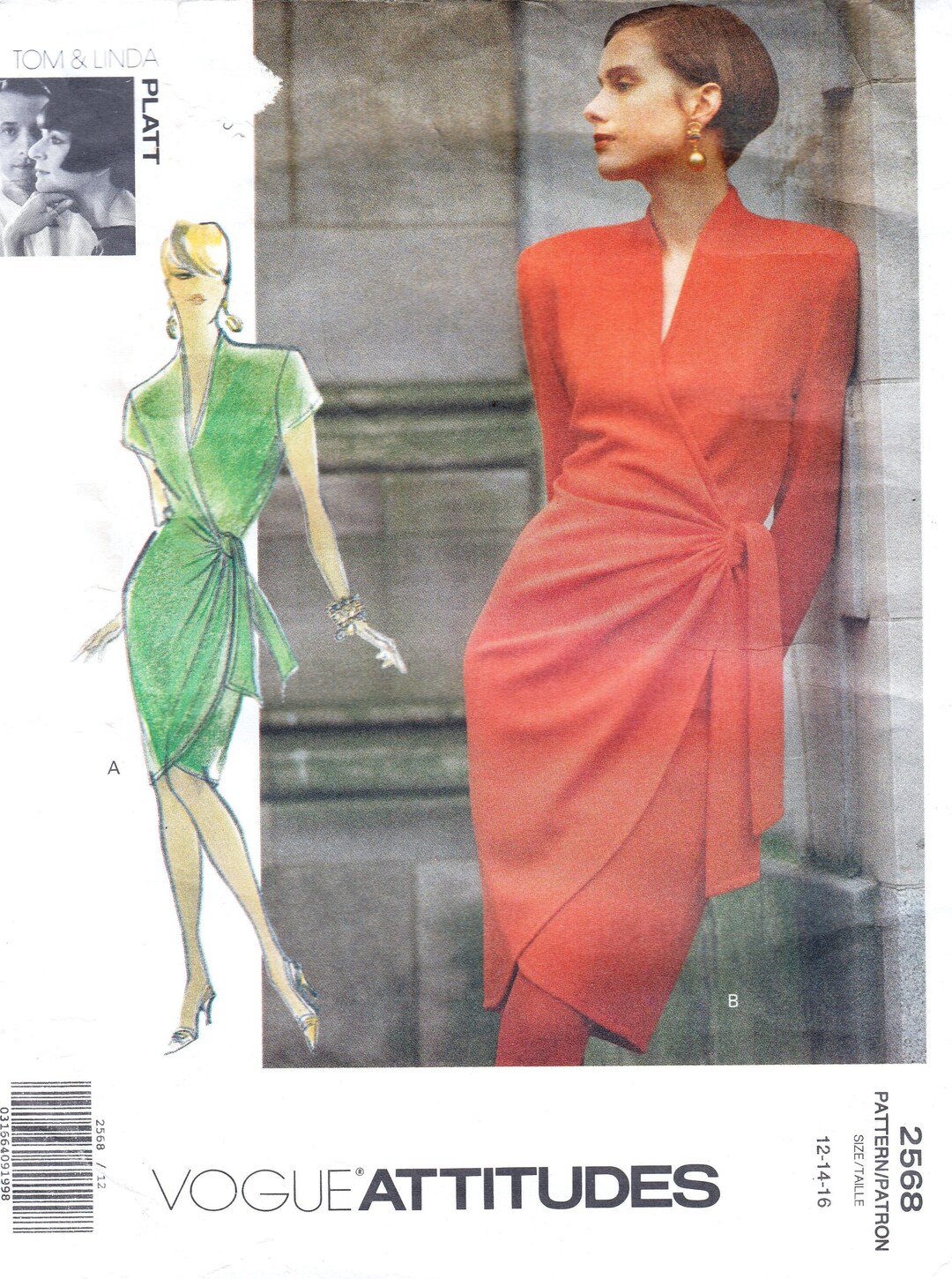 Vogue 2568 Sewing Pattern Tom & Linda Platt 90s Dress, Sizes 12-14-16 ...