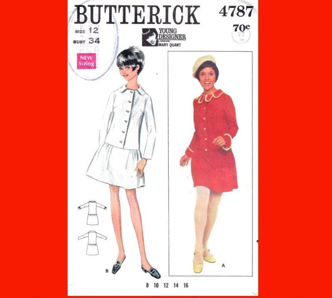 Butterick 4787 Very Rare Mary Quant Vintage 1960s Pattern Size 12 Mod ...