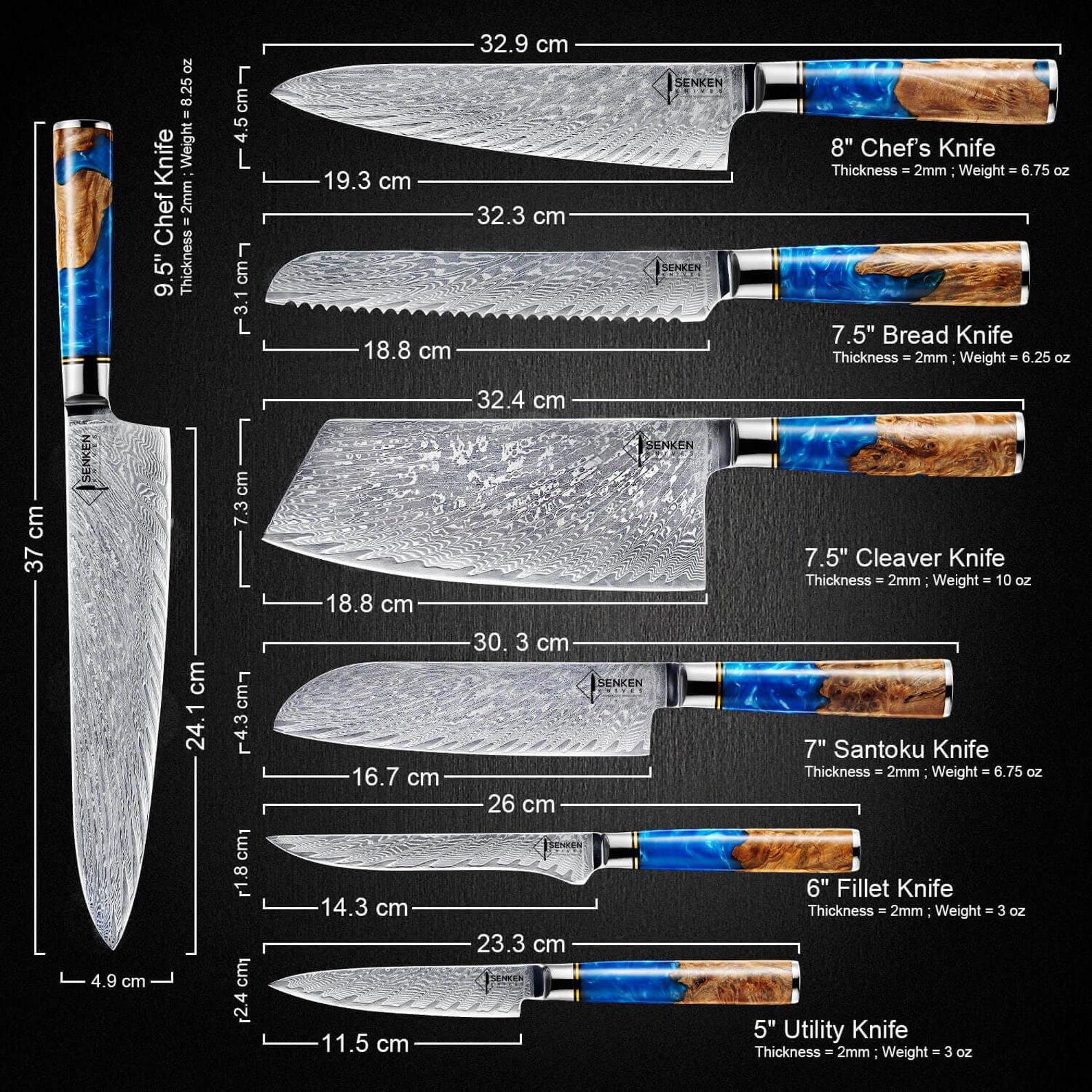 67-layer Damascus Steel Kitchen Knife Set - 7-piece Japanese Chef Knife ...