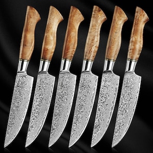 6-piece Damascus Steel Steak Knife Set - Non-serrated - Highest Quality ...