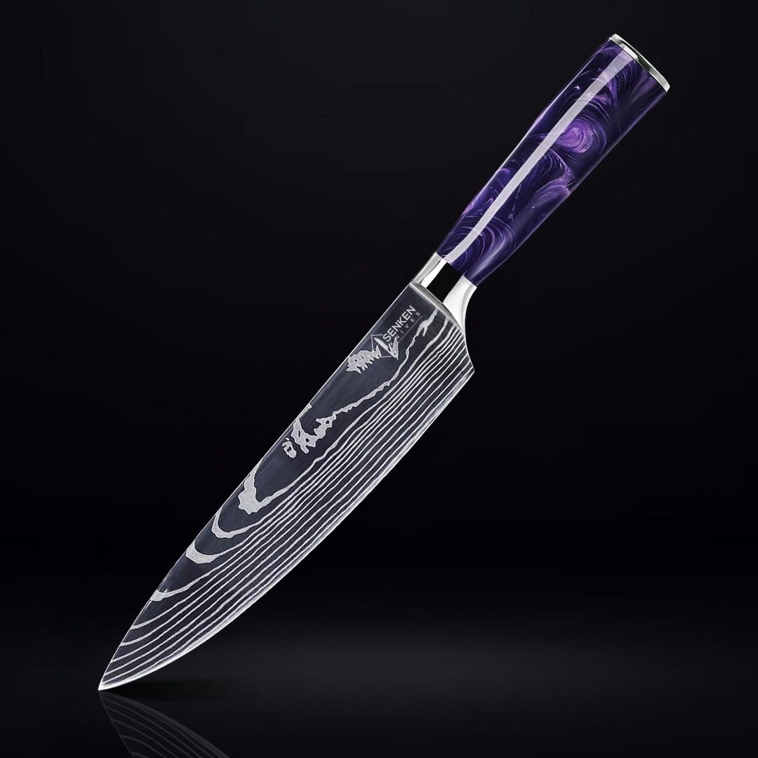 Beautiful 8" Chef's Knife With Purple Resin Handle - Amethyst ...