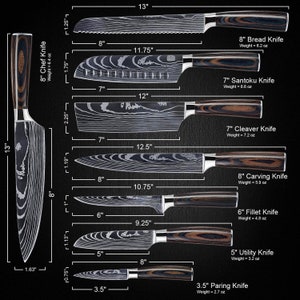 Complete 8-piece Kitchen Knife Set With Damascus Pattern - Japanese ...