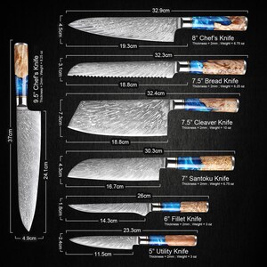 67-layer Damascus Steel Kitchen Knife Set 7-piece Japanese Chef Knife ...