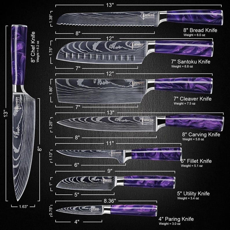 Beautifully Crafted Purple Resin Kitchen Knife Set - 8 Piece High ...